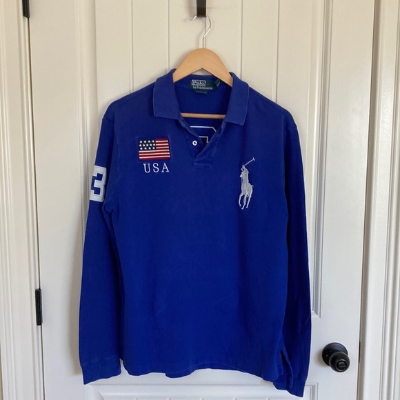 Polo Ralph Lauren | Shirts | Polo Ralph Lauren Mens Long Sleeve Big Pony Usa Flag Polo Shirt ...